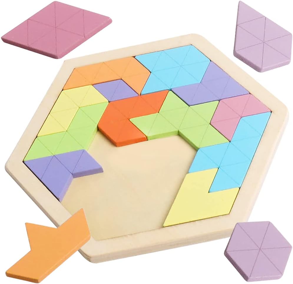 Wooden Hexagon Puzzle for Kids Brain Teaser Blocks Puzzles Games ...