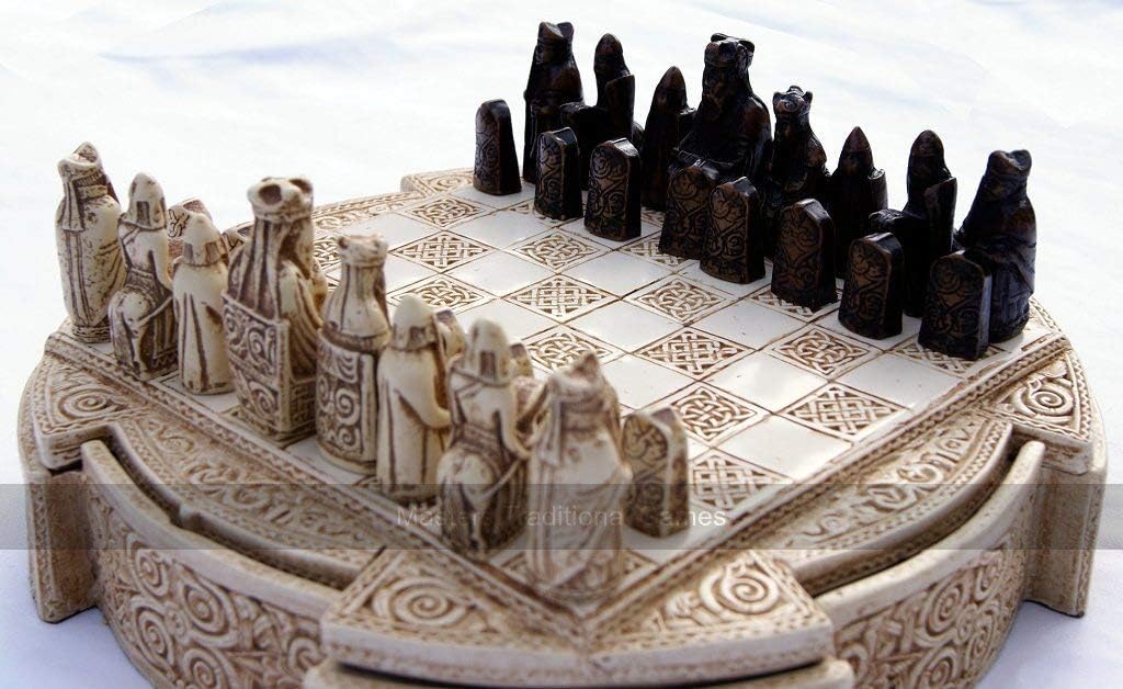 Isle of Lewis Chess Set - Compact 9 inch Resin Chess Cabinet and Chess ...
