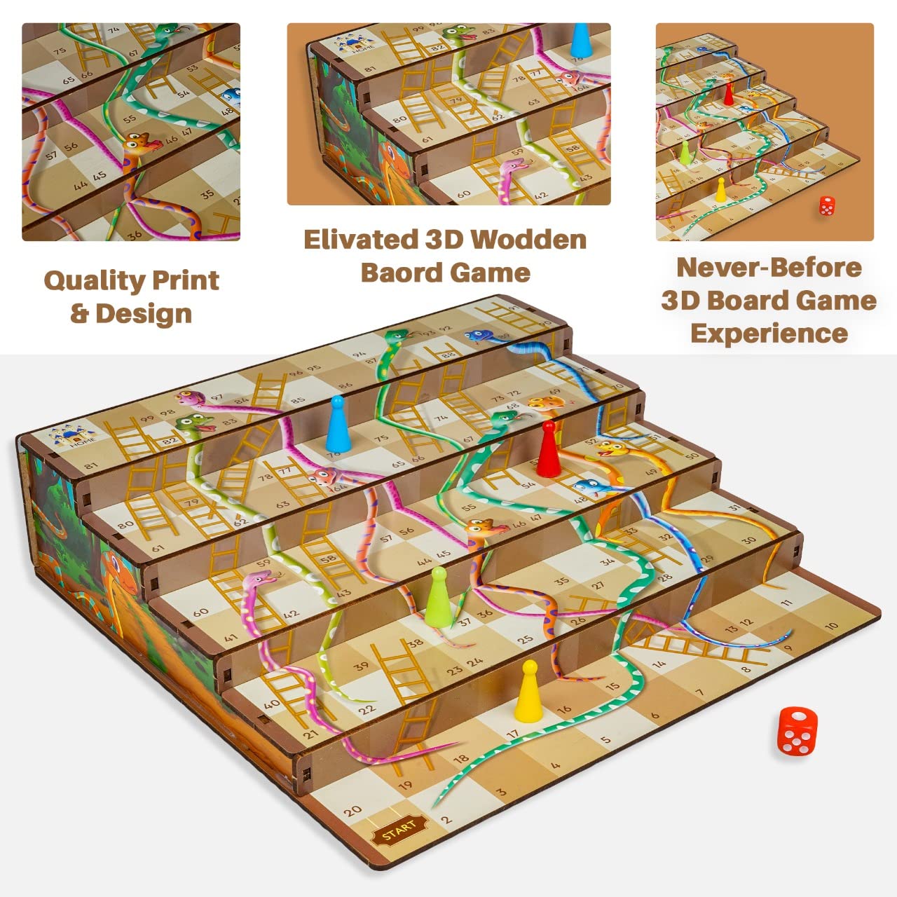 3D Snakes & Ladders Board Game Toy Play – Chess'n'Boards