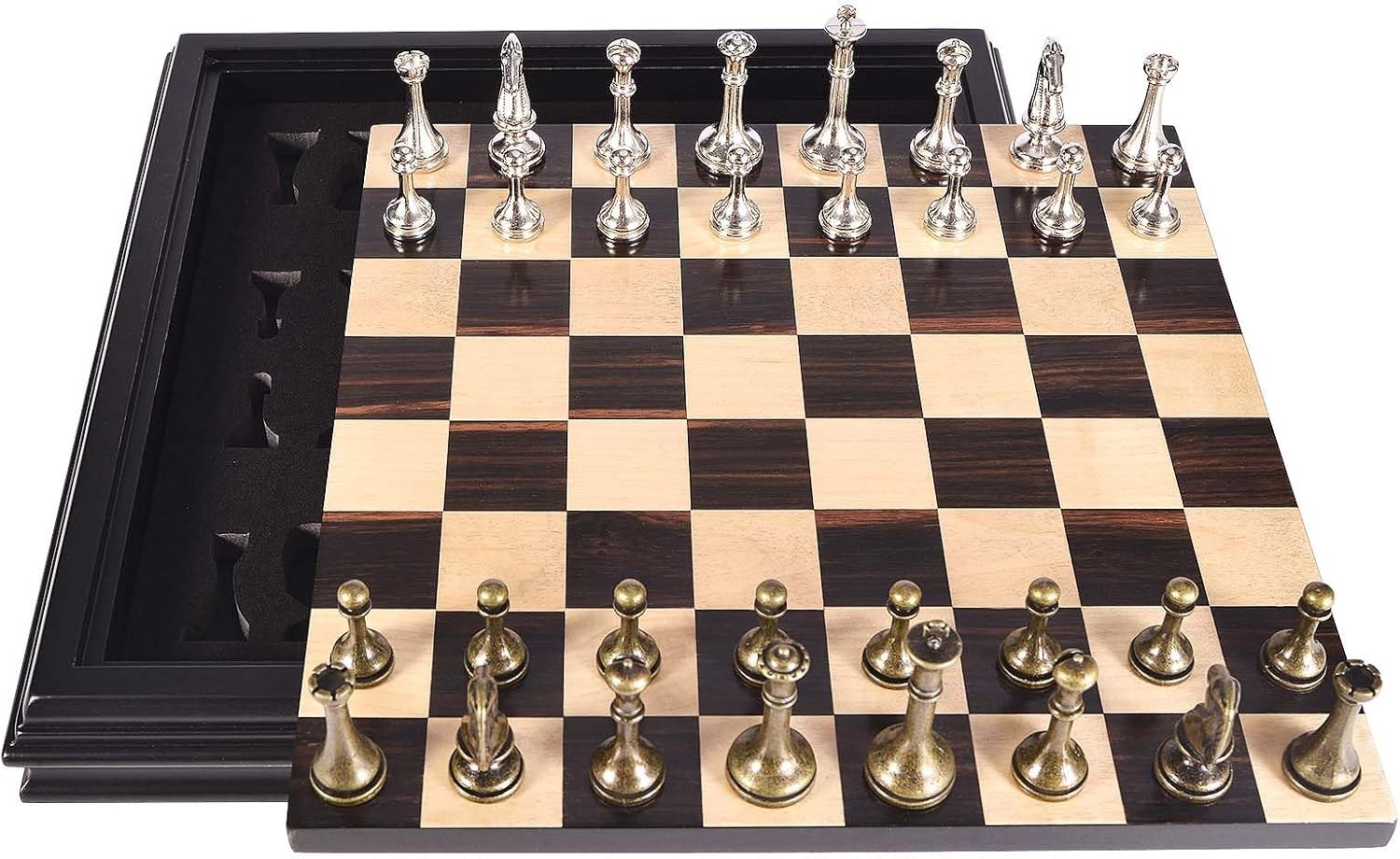 Wooden Chess Set with Metal Chess Pieces 12.5 Inches – Chess'n'Boards