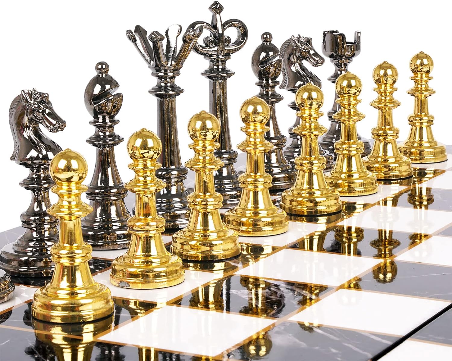 Metal Chess Set and Checkers Game Set 15 inch (2 in 1) – Chess'n'Boards