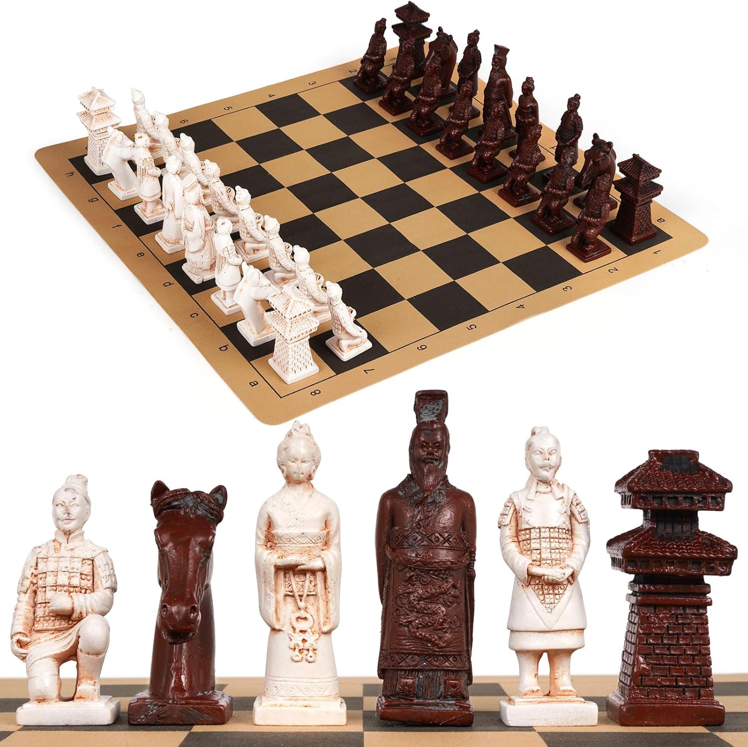 Terracotta Warriors Chess Set - Resin Chess Pieces with Leather Chess ...
