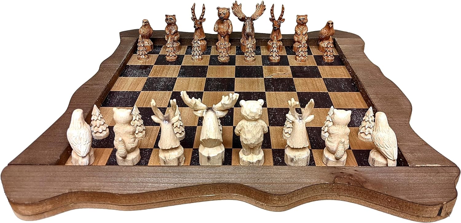 Rustic Wooden Chessboard with Woodland Theme – Chess'n'Boards