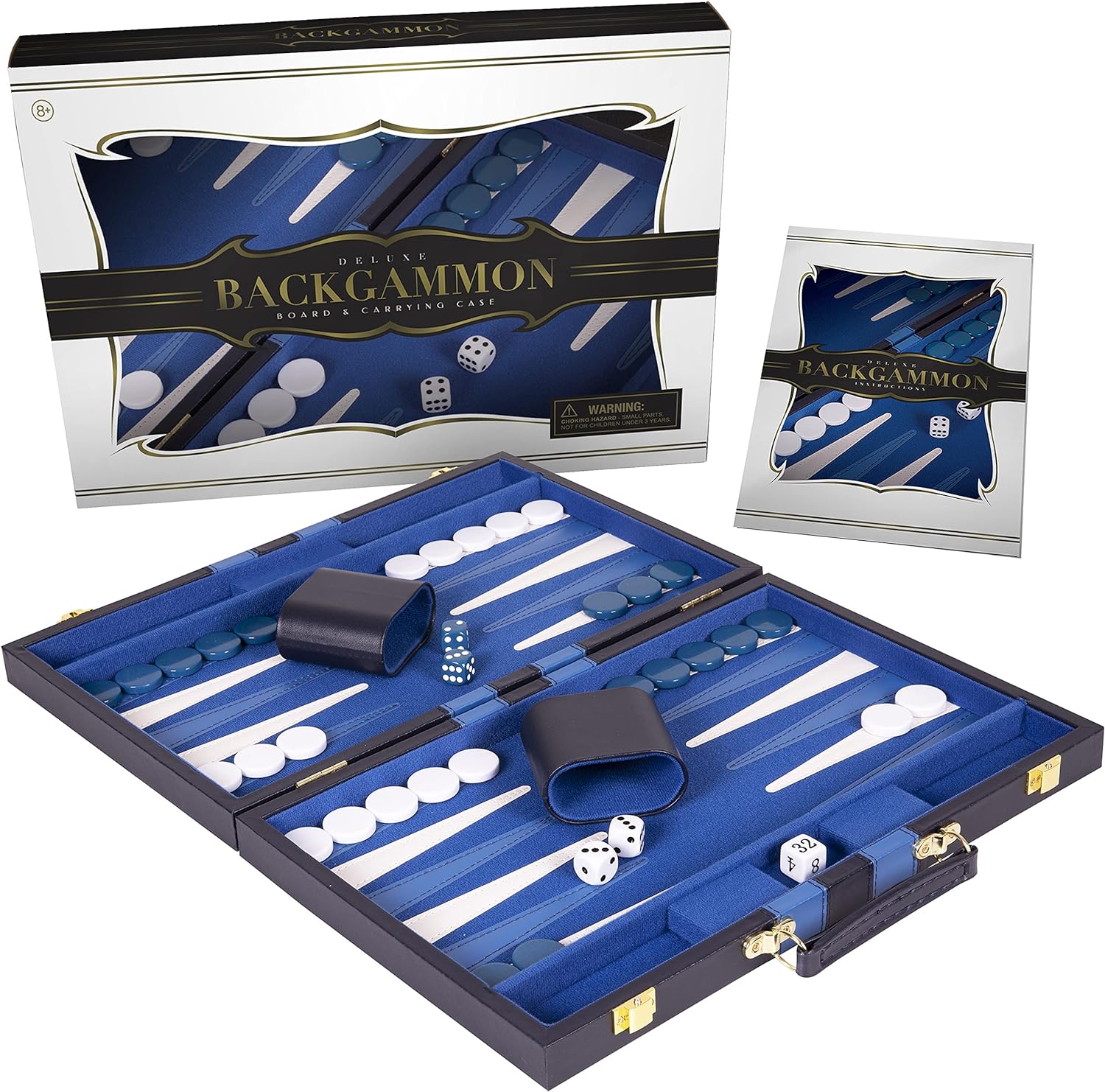 Backgammon Set - Classic Board Game in Blue for Adults and Kids with P ...