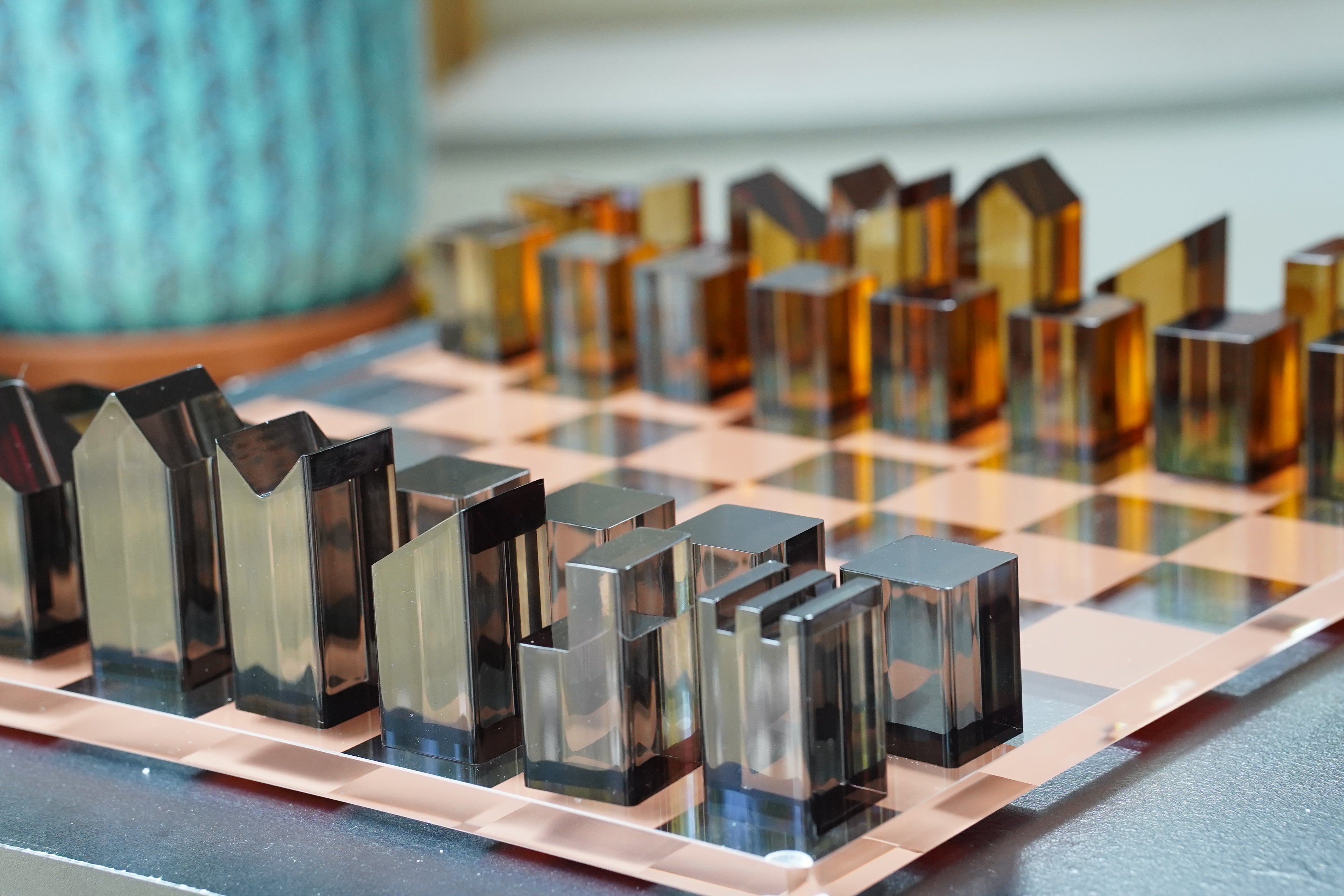 Modern Acrylic Chess Set | Architectural Design | Brown & Clear Lucite ...